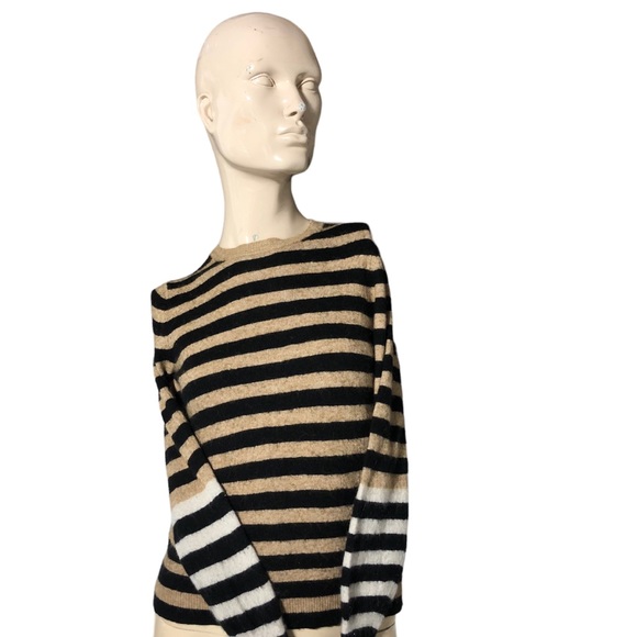 Coach | Sweaters | Coach Tan Black White Striped Crew Neck Sweater ...